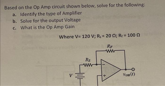 Solved Based on the Op Amp circuit shown below, solve for | Chegg.com
