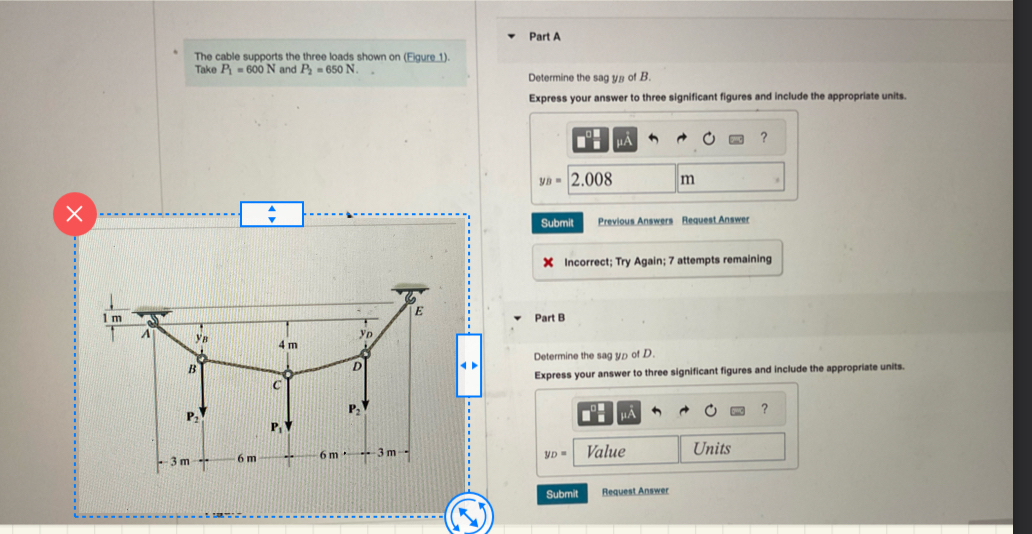 Solved The cable supports the three loads shown on (Figure | Chegg.com