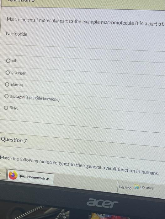 Solved Match the small molecular part to the example | Chegg.com