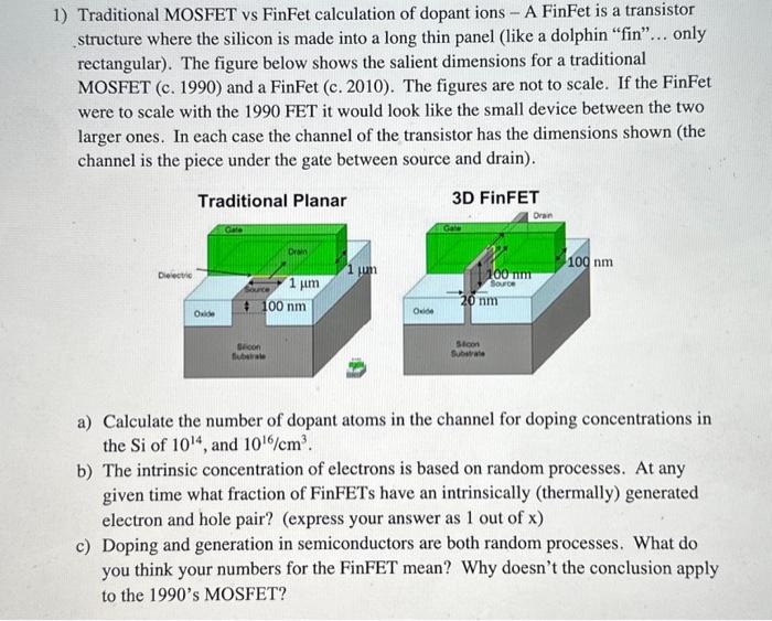 Solved 1) Traditional MOSFET vs FinFet calculation of dopant | Chegg.com