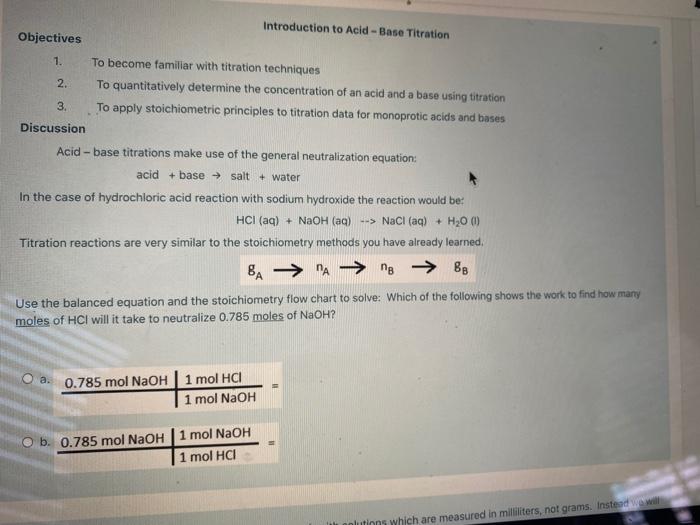 Solved 1. Introduction to Acid-Base Titration Objectives To | Chegg.com