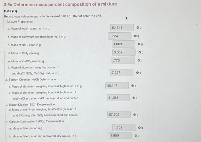 3.5a Determine mass percent composition of a mixture | Chegg.com