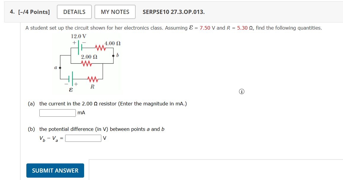 Solved [(-)/(4) ﻿Points] ﻿A student set up the circuit shown | Chegg.com