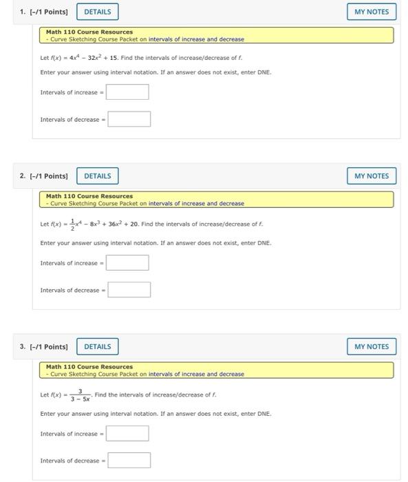 Solved Math 110 Course Resources - Curve Sketching Course | Chegg.com