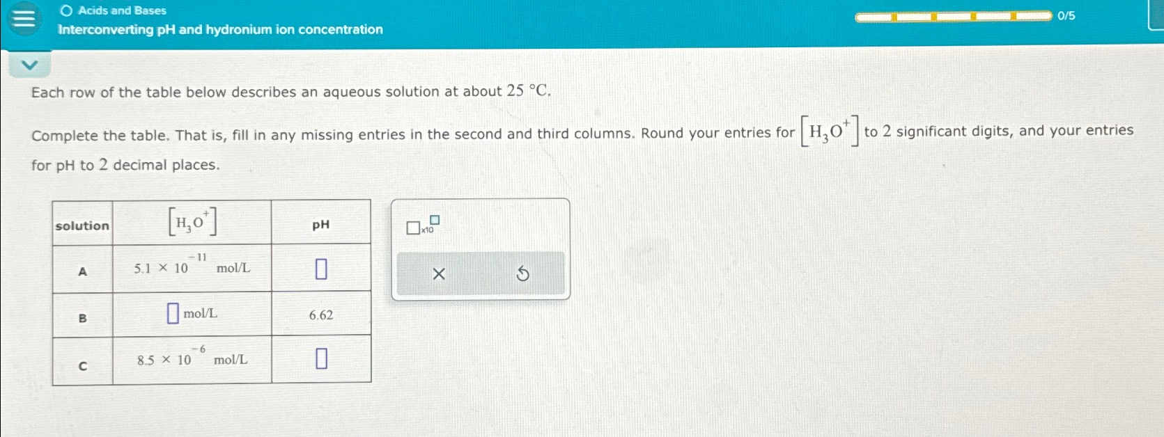 Solved Acids and BasesInterconverting pH ﻿and hydronium ion | Chegg.com