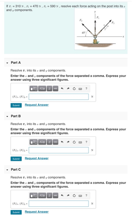 Solved F-310N, 470 NF-500 N. resolve each force ting on | Chegg.com
