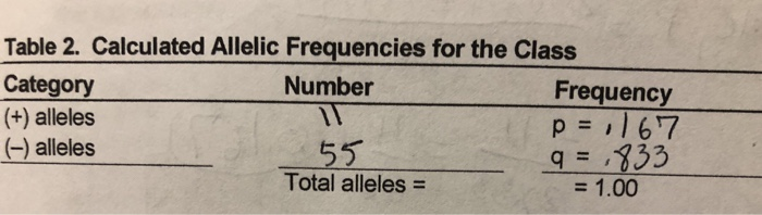 Solved Table 2. Calculated Allelic Frequencies for the Class | Chegg.com