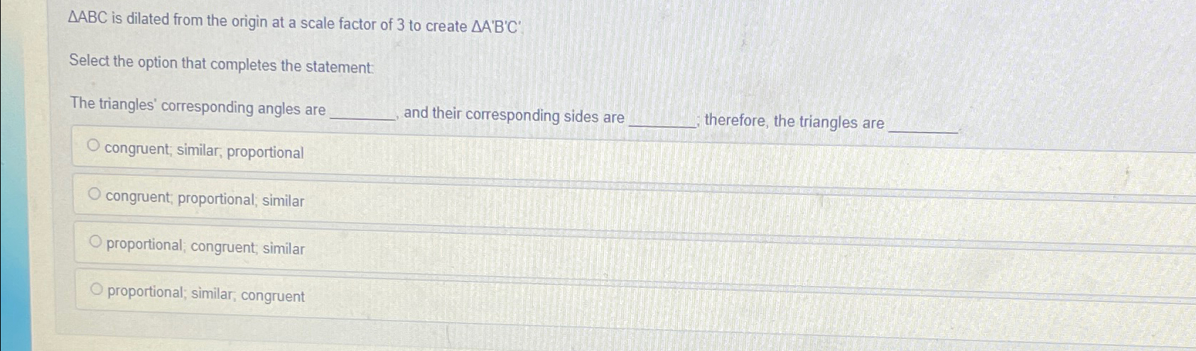 Solved ????ABC ﻿is dilated from the origin at a scale factor | Chegg.com