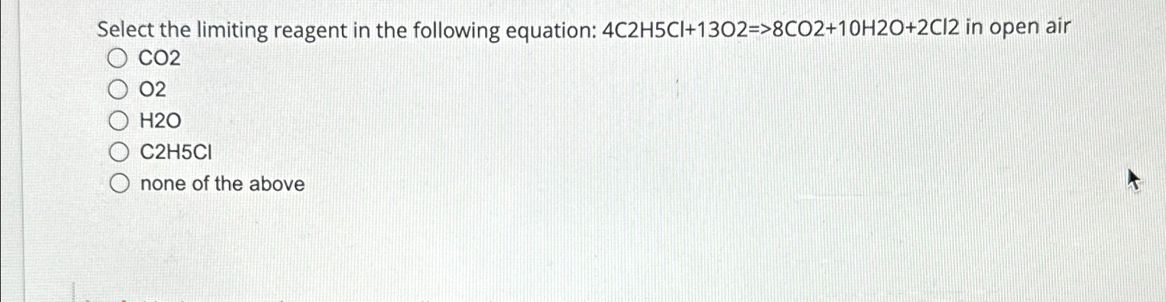 Solved Select the limiting reagent in the following | Chegg.com