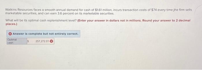 Solved Watkins Resources faces a smooth annual demand for | Chegg.com