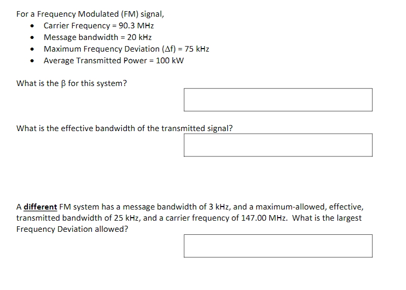 Solved For a Frequency Modulated (FM) ﻿signal,Carrier | Chegg.com