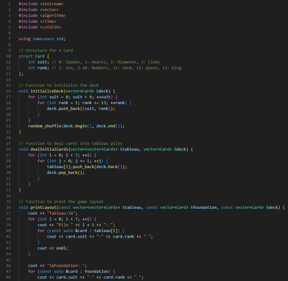 Solved Getting errors in the main() ﻿of my solitaire program | Chegg.com