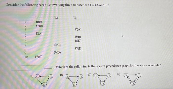 Solved Consider the following schedule involving three | Chegg.com