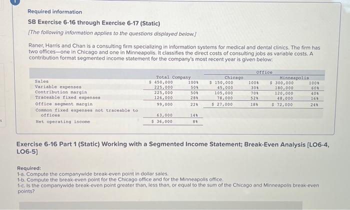 Solved Required information SB Exercise 6-16 through | Chegg.com
