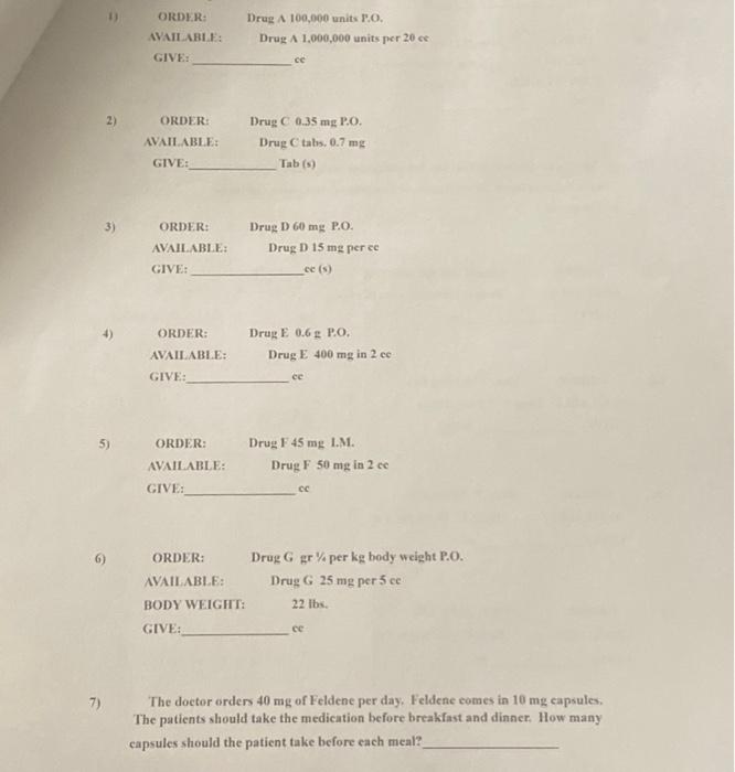 Solved 1) 6) 7) 2) 3) 5) ORDER: AVAILABLE: GIVE: ORDER: | Chegg.com