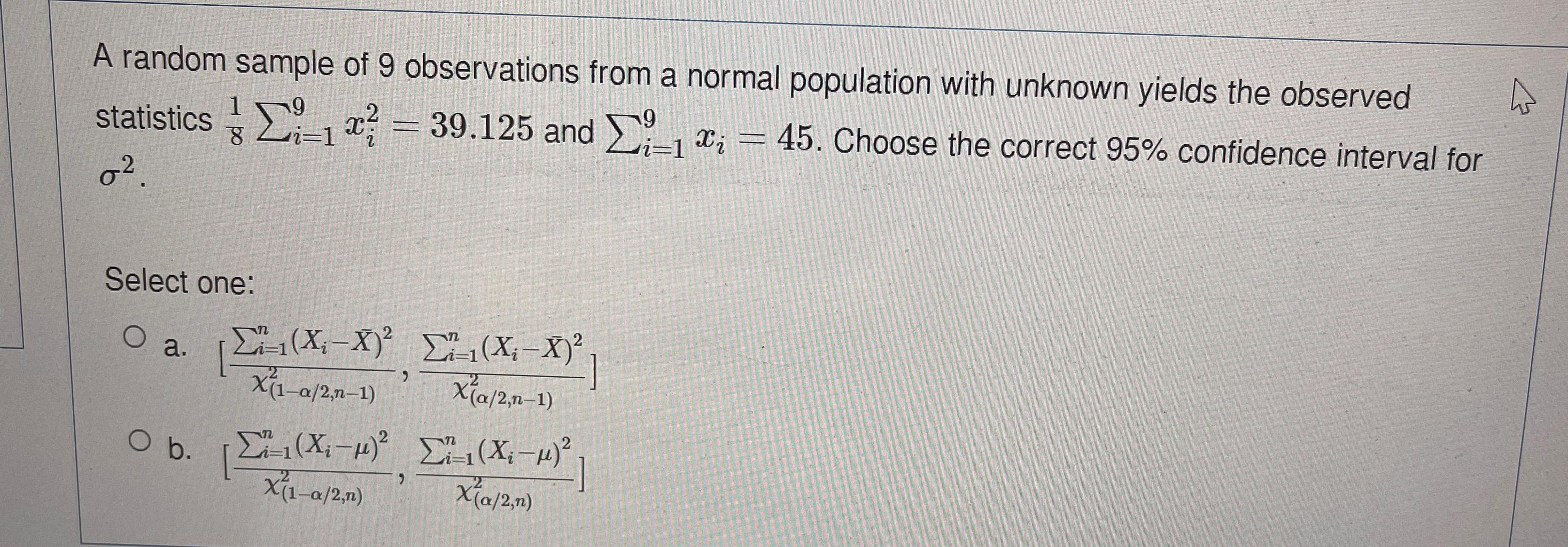 Solved A random sample of 9 ﻿observations from a normal | Chegg.com