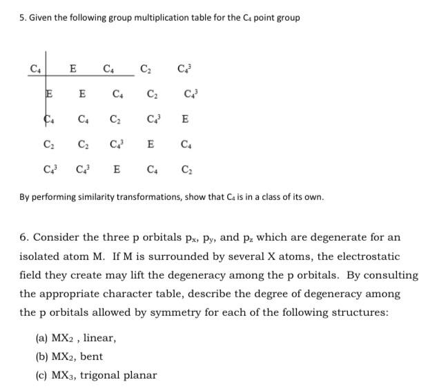 Solved 5. Given the following group multiplication table for | Chegg.com