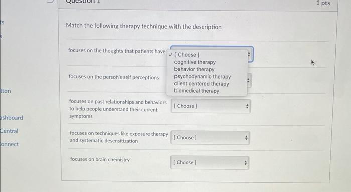 Solved Match the following therapy technique with the | Chegg.com