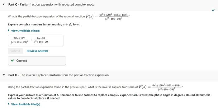 Solved Part C - Partial-fraction expansion with repeated | Chegg.com