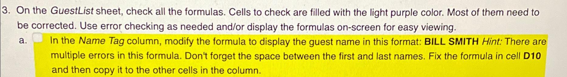 On the GuestList sheet, check all the formulas. Cells | Chegg.com