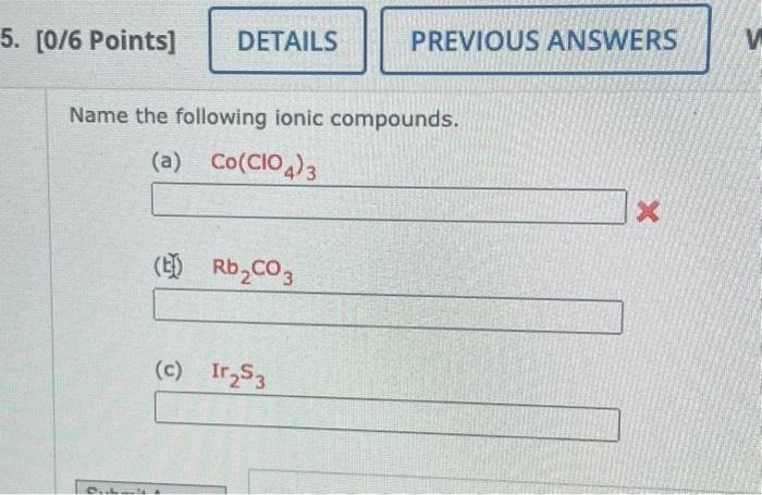 Solved Name the following ionic compounds. (a) Co(ClO4)3 | Chegg.com