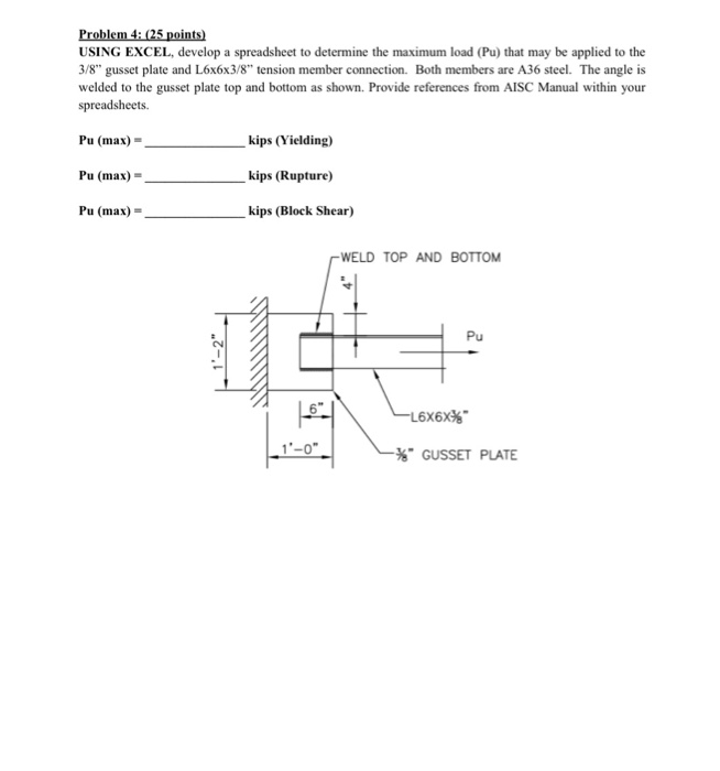 Solved Problem 4: (25 points) USING EXCEL, develop a | Chegg.com
