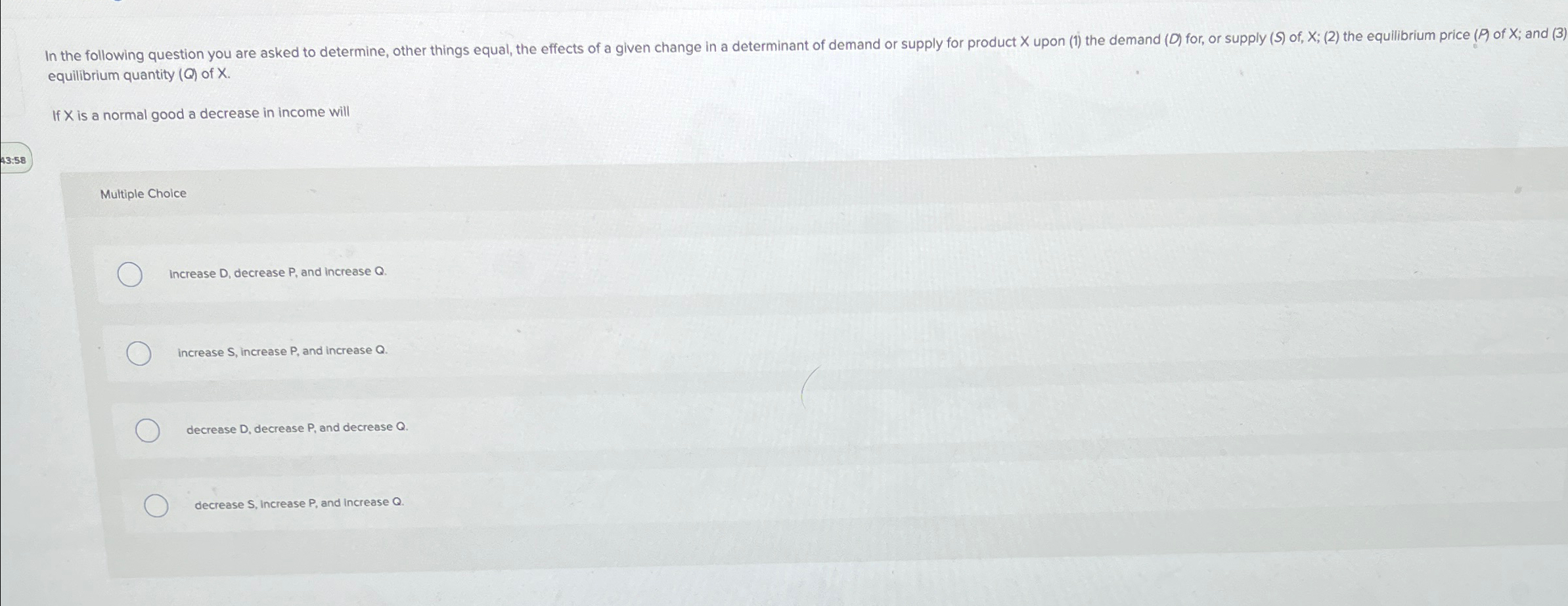Solved equilibrium quantity (Q) ﻿of x.If x ﻿is a normal good | Chegg.com