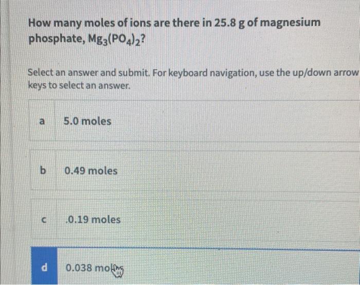Solved How many moles of ions are there in 25.8 g of | Chegg.com