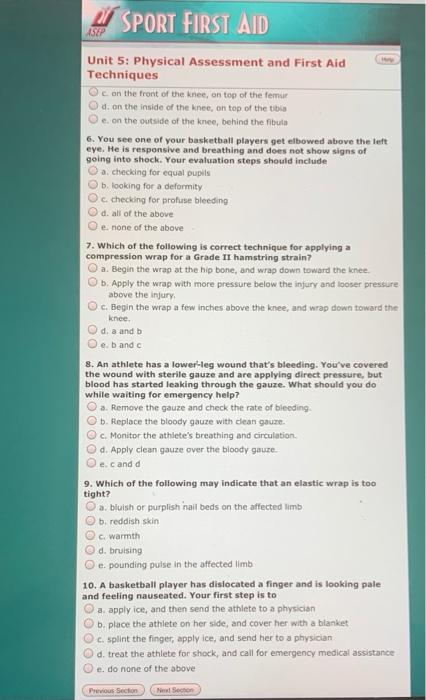 Solved SPORT FIRST AID ASEP Help Unit 5: Physical Assessment | Chegg.com