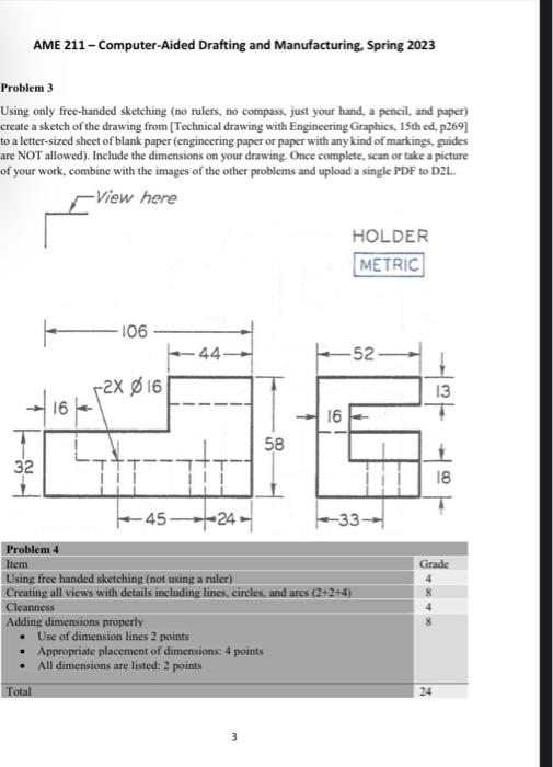 AME 211 - Computer-Aided Drafting and Manufacturing, | Chegg.com
