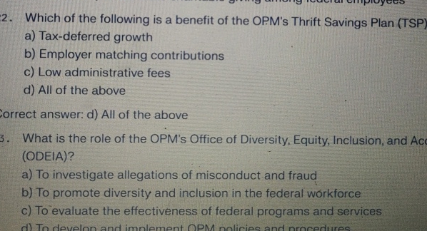 Solved Which of the following is a benefit of the OPM's | Chegg.com