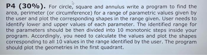 Solved P4 (30\%). For circle, square and annulus write a | Chegg.com Solved P4 (30\%). For circle, square and annulus write a | Chegg.com