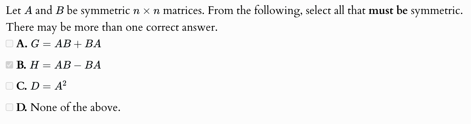 Solved Let A and B ﻿be symmetric n×n ﻿matrices. From the | Chegg.com