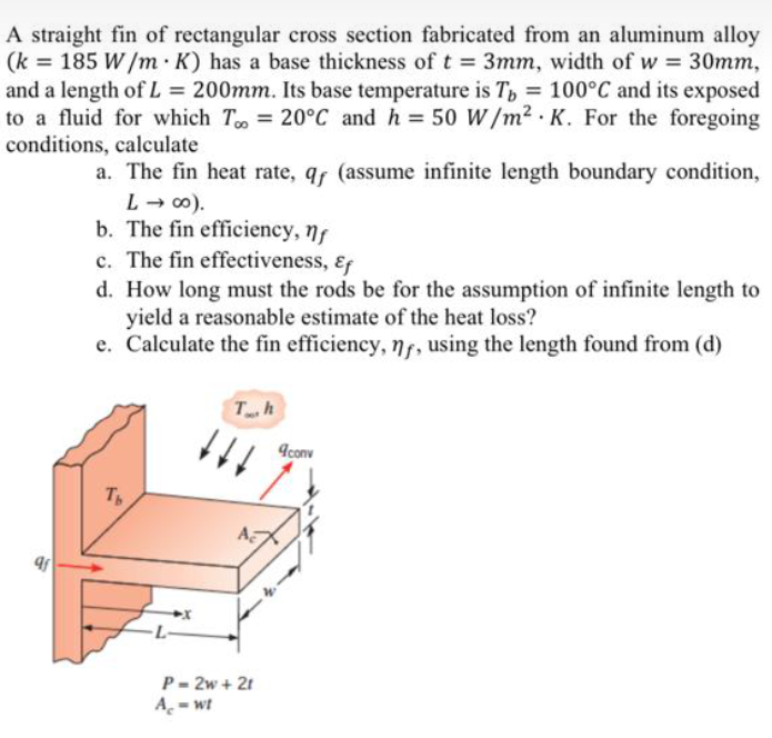 Solved A straight fin of rectangular cross section | Chegg.com
