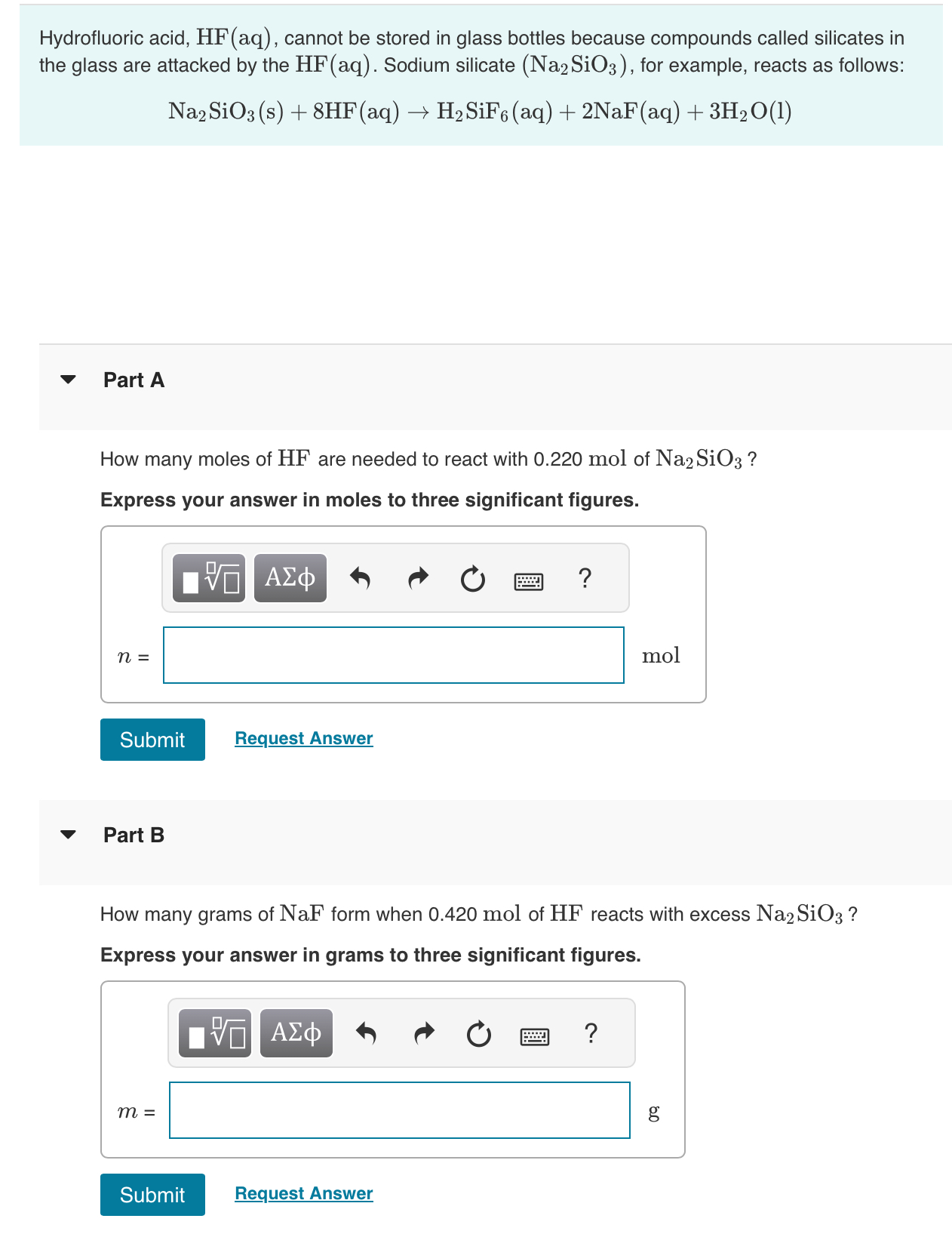 Hydrofluoric acid, HF(aq), ﻿cannot be stored in glass | Chegg.com