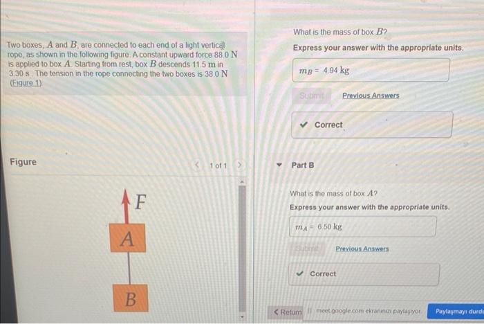 Solved Two boxes, A and B, are connected to each end of a | Chegg.com