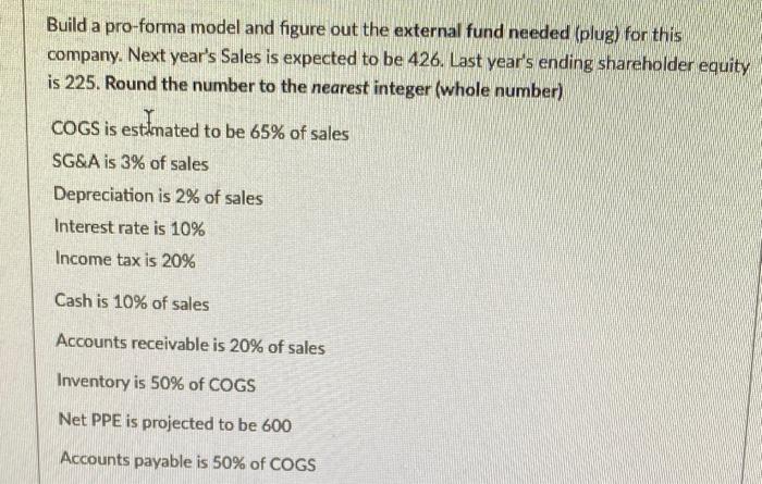 Solved Build a pro-forma model and figure out the external | Chegg.com