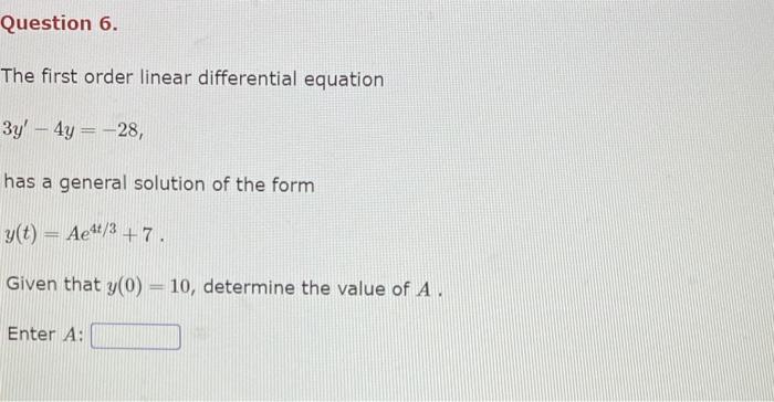 Solved The first order linear differential equation | Chegg.com