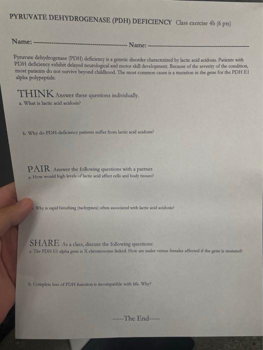 Solved PYRUVATE DEHYDROGENASE (PDH) DEFICIENCY Class | Chegg.com