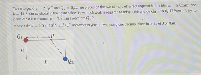 Solved Two charges Q1=2.7μC and Q2=6μC are placed on the two | Chegg.com