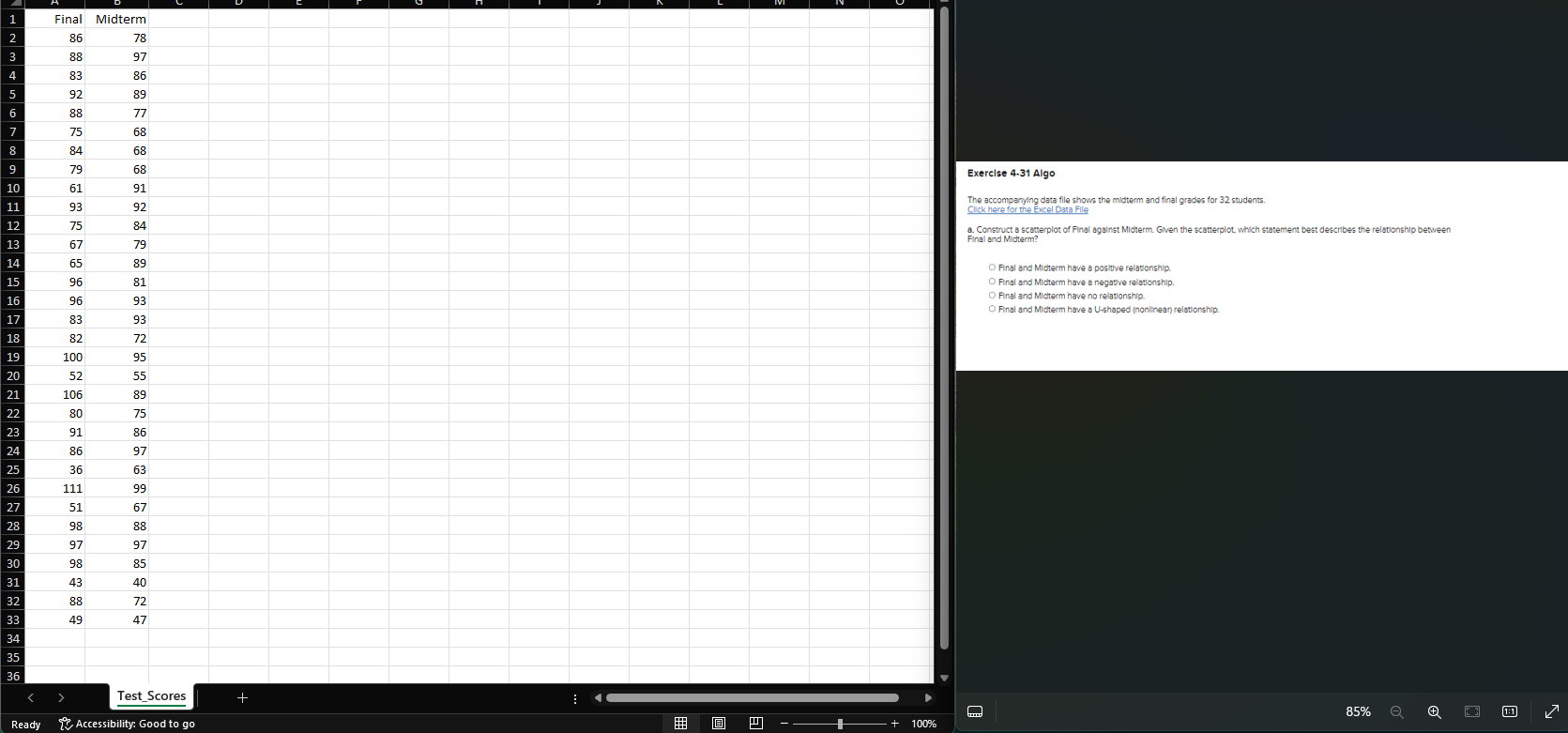 Solved Exerclse 4.31 ﻿AlgoThe accompanying data file shows | Chegg.com