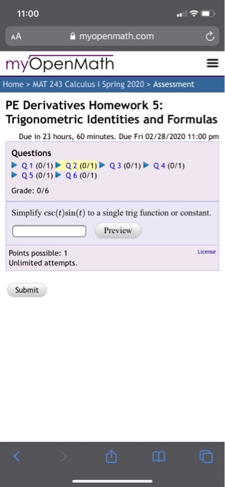 Solved 11:00 AA myopenmath.com myOpenMath Home > MAT 243 | Chegg.com