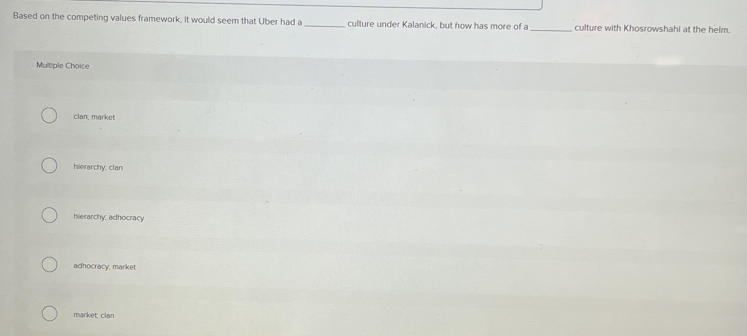 Solved Based on the competing values framework, it would | Chegg.com