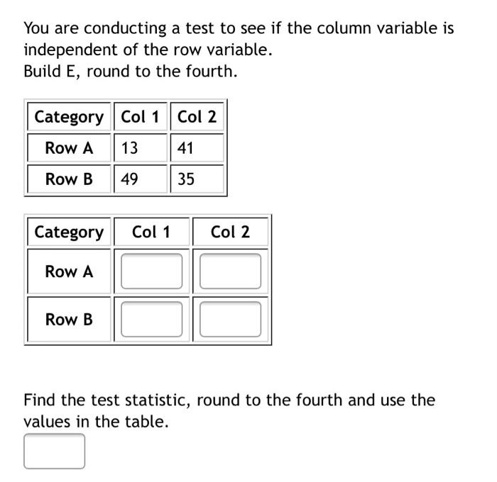 Solved You are conducting a test to see if the column | Chegg.com