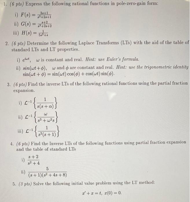 Solved 1. (6 pts) Express the following rational functions | Chegg.com