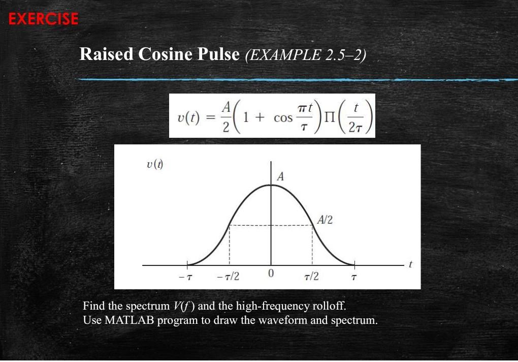 EXERCISE Raised Cosine Pulse (EXAMPLE 2.5–2) v(e) = | Chegg.com