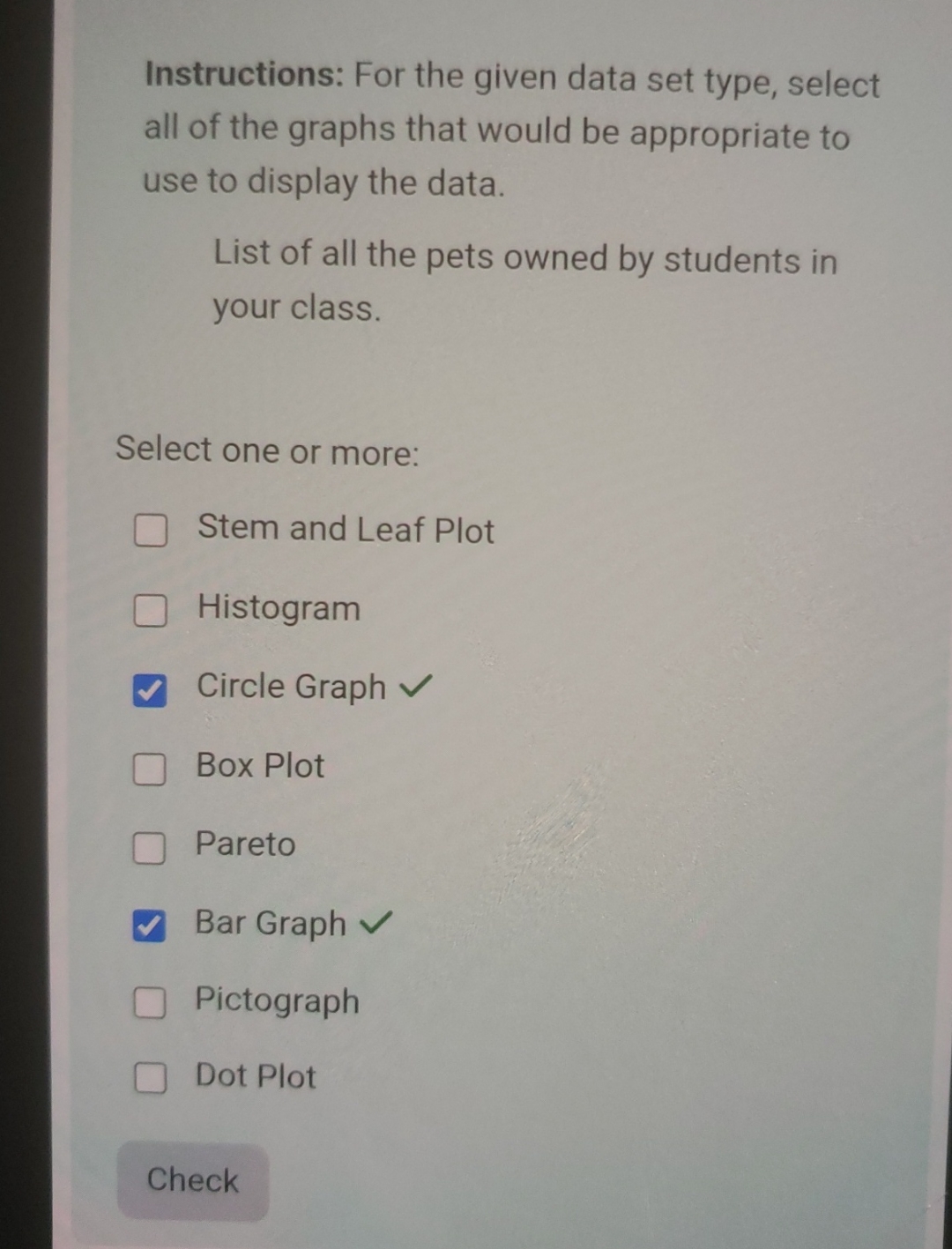 Solved Instructions: For the given data set type, select all | Chegg.com