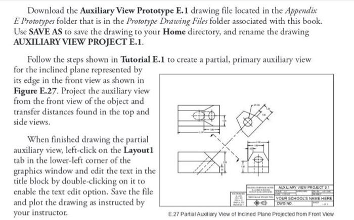 Solved Download the Auxiliary View Prototype E.1 drawing | Chegg.com