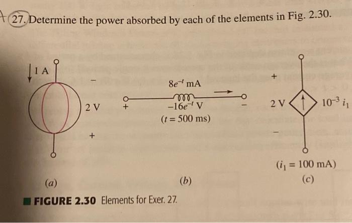 Solved 26. Determine the power absorbed by each of the | Chegg.com