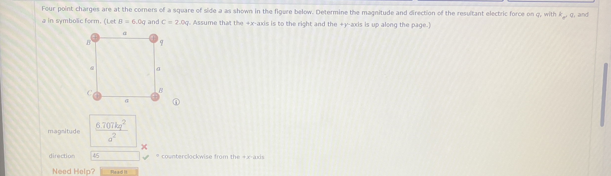 Solved Four point charges are at the corners of a square of | Chegg.com